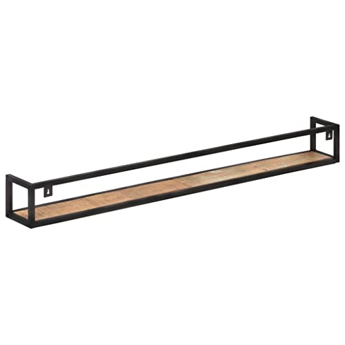 Floating Shelves Set of 2, 63 Inch Wall Mounted Storage Shelves, Solid Wood Wall Shelves with Metal Bracket, Sturable and Durable Hanging Shelves Display Rack for Bedroom Living Room Multicolor