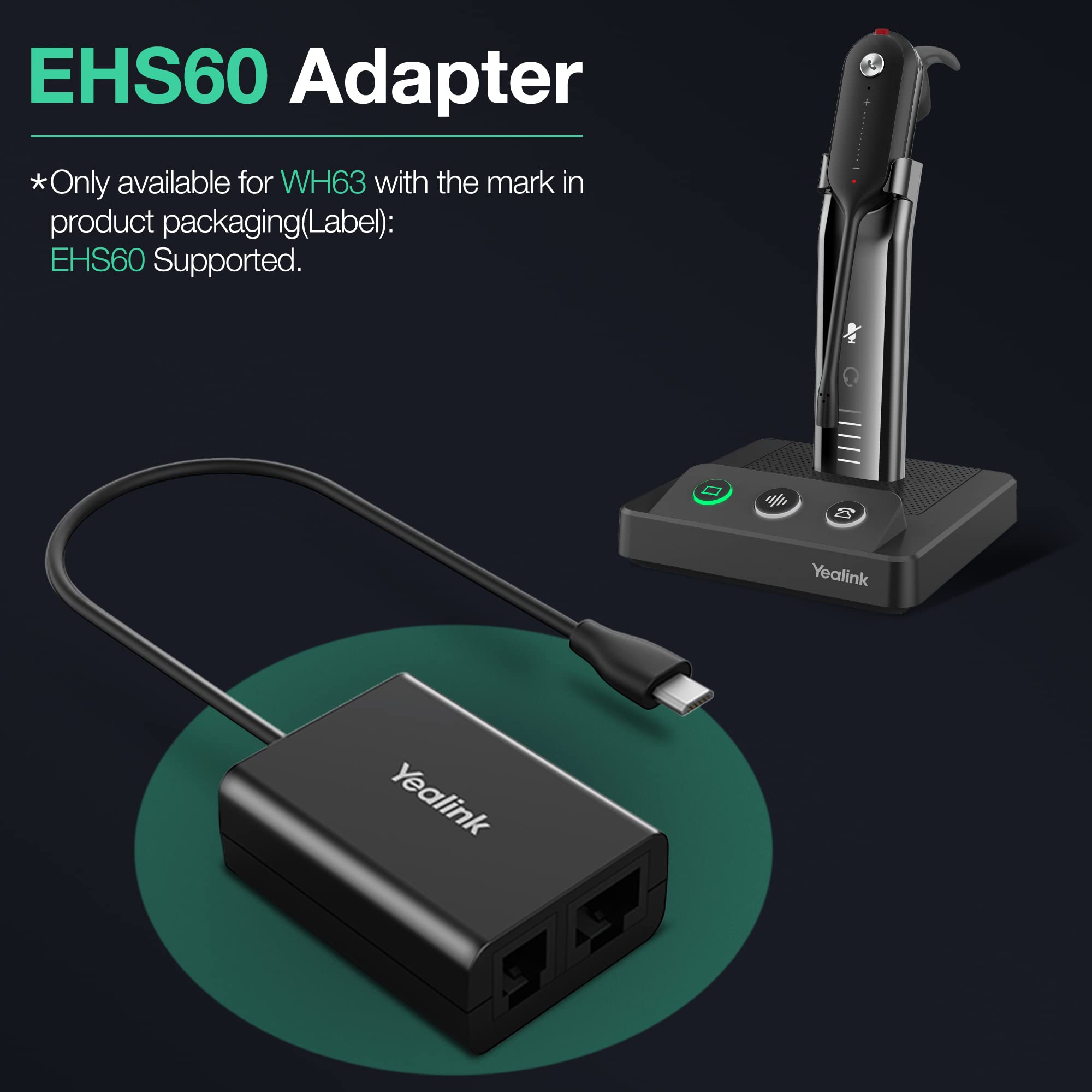 Yealink WH63 Wireless Headset with EHS60 Adapter DECT Headset Teams Zoom Certified Headset Compatible for Cisco Avaya Poly Grandstream IP VoIP Phones SIP Phones Noise Canceling Mic Stereo Single Ear