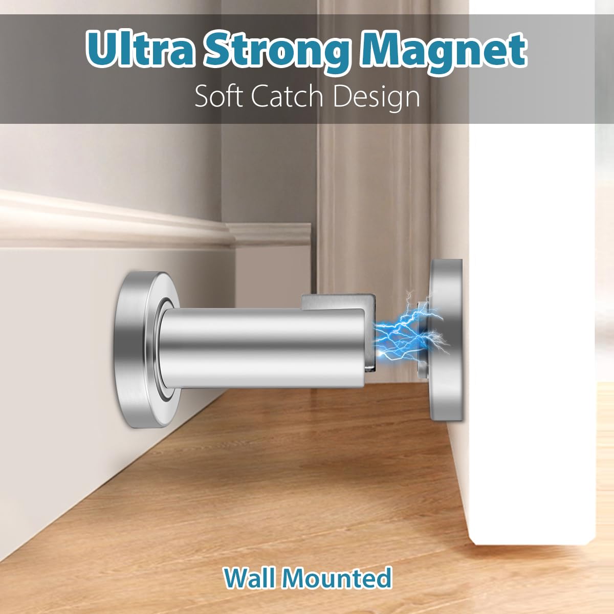 Door Stopper,2 Pack Magnetic Door Stop, Heavy Duty Stainless Steel Door Catch, Holder Your Door, Modern Wall/Ground Mount Door Stopper