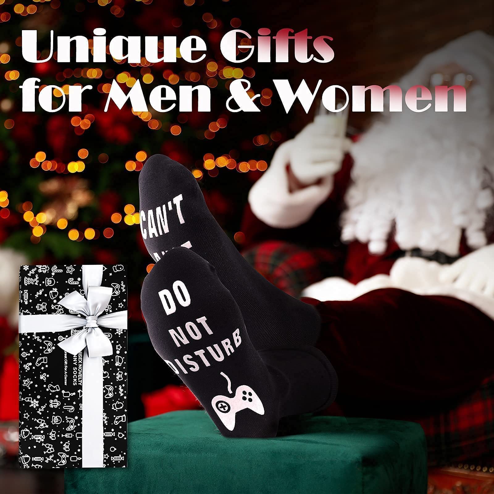 Funny Gaming Socks and LED Telescoping Magnet Pickup Tool Set with Lights - Stocking Stuffers Gifts for Women Teenage Boy Girl
