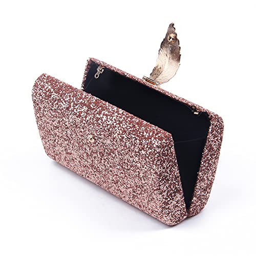 FUKZTE Women's Shinning Clutch Bag Handbag with Chain Ladies Evening Bridal Wedding Party Prom Evening Clutch Purse Shoulder Bag,Pink