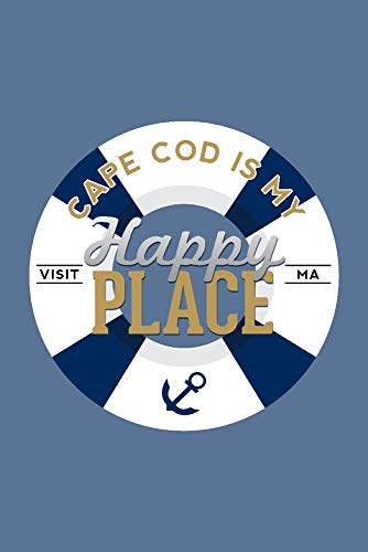 Cape Cod, Massachusetts, Cape Cod is My Happy Place, Contour (Canvas Deluxe Tote Bag, Faux Leather Handles & Zip Pocket)