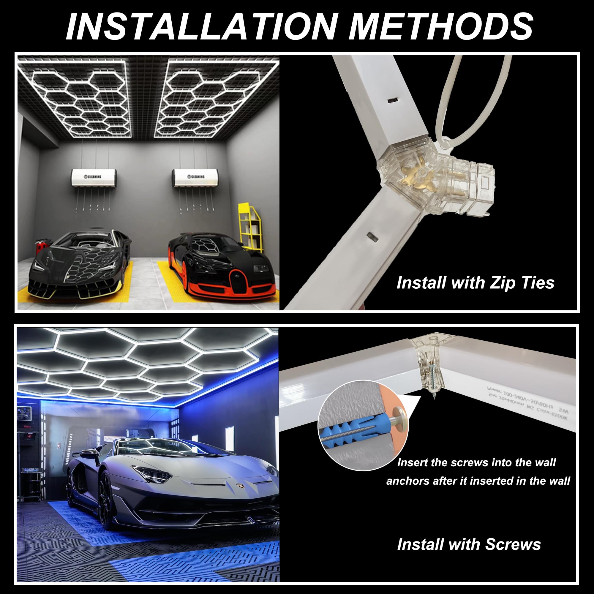 Wanzvisk Hexagon Led Lights,5 Pack 144W 17280LM Super Bright Hexagon Garage Ceiling Light for Gym Shop Basement Car Detailing Hexcal Studio Lighting
