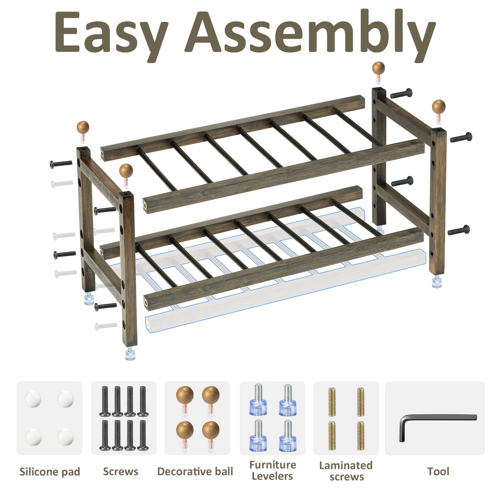Yangbaga Adjustable Bamboo Water Bottle Organizer , Kitchen Pantry Water Bottle Storage Rack for Cabinets, Home Cup and Wine Bottle Holder Shelf Organizers, 3 Pack 8-Slot, Hold 24 Bottles