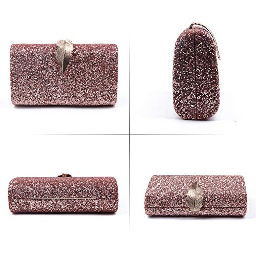 FUKZTE Women's Shinning Clutch Bag Handbag with Chain Ladies Evening Bridal Wedding Party Prom Evening Clutch Purse Shoulder Bag,Pink