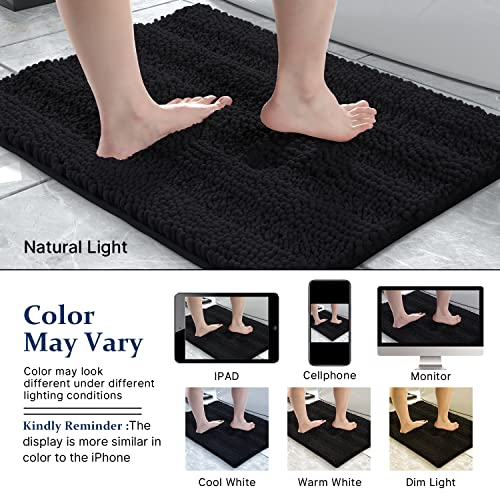 Yimobra Luxury Chenille Shaggy Bathroom Rug Set, 2 Pack Soft Fluffy Plush Bath Mat, Extra Thick, Non-Slip, Water Absorbent, Machine Washable, Bath Mats for Bathroom (Black, 20" x 32"+17" x 24")