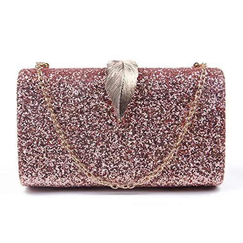FUKZTE Women's Shinning Clutch Bag Handbag with Chain Ladies Evening Bridal Wedding Party Prom Evening Clutch Purse Shoulder Bag,Pink