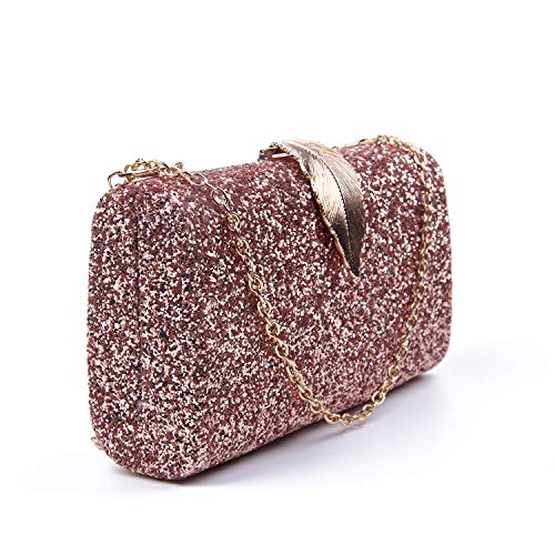 FUKZTE Women's Shinning Clutch Bag Handbag with Chain Ladies Evening Bridal Wedding Party Prom Evening Clutch Purse Shoulder Bag,Pink