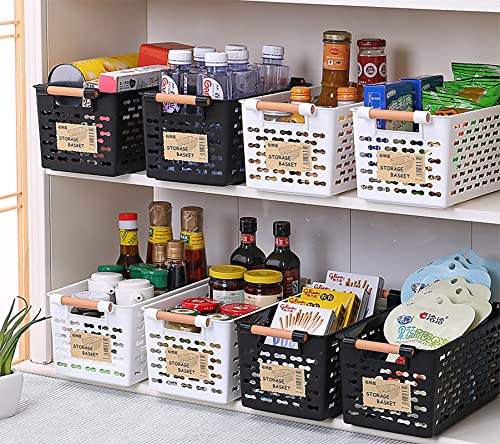 Yesland 6 Pack Plastic Storage Basket, White Organizing Bins Basket with Handles, Sturdy Plastic Closet Baskets Containers for CD, Small Closet Storage in Home Office - 12 x 6 x 5 Inches