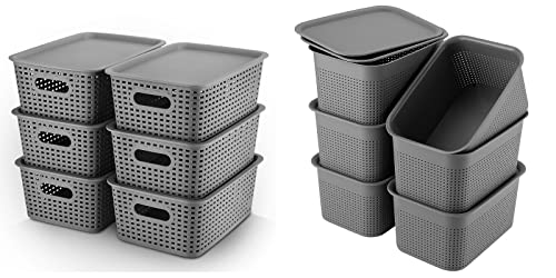 AREYZIN Plastic Storage Baskets With Lid Organizing Container Lidded Knit Storage Organizer Bins for Shelves Drawers Desktop Closet Playroom Classroom Office