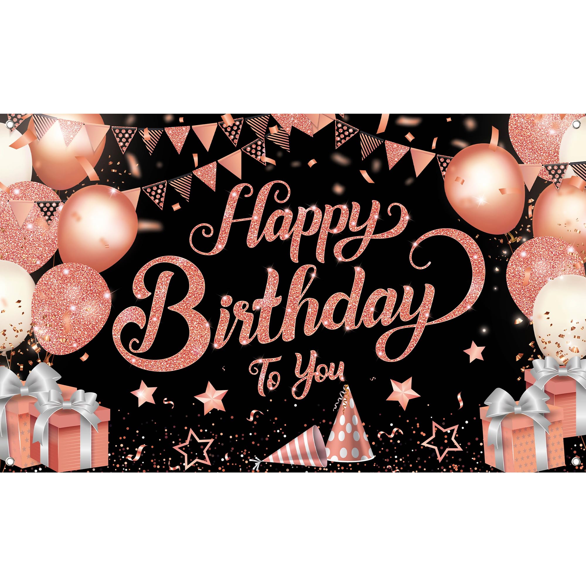 KatchOn, XtraLarge Rose Gold Happy Birthday Banner - 72x44 Inch | Black and Rose Gold Birthday Banner for Women | Happy Birthday Sign, Happy Birthday Decorations for Women | Happy Birthday Backdrop