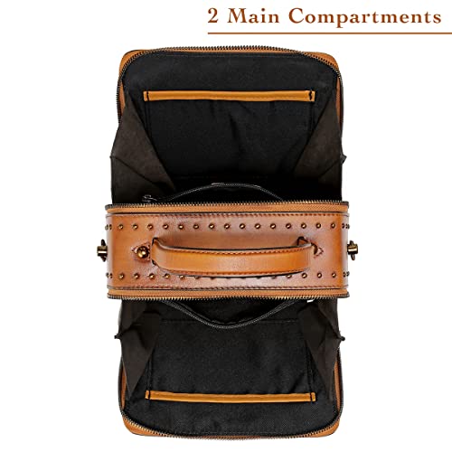 Oludel Women Genuine Leather Handbags, Organizer Leather Lady Satchel Vintage Embossing Totem Crossbody Shoulder Bag (Brown)