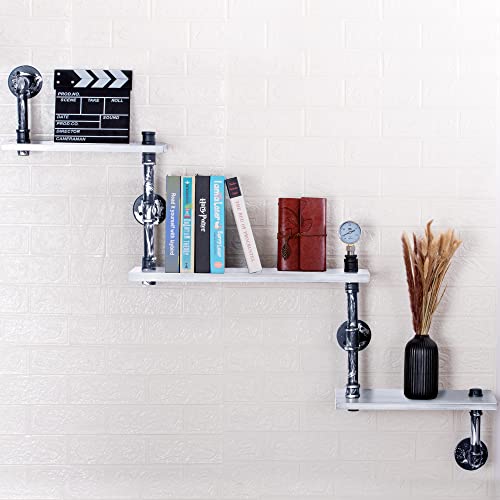 Rawsons Industrial Pipe Rustic Shelves Wall Mounted, 24in Rustic Wood Shelf, 3 Tier DIY Bookshelf, Storage Shelves for Living Room, Bedroom, Office, Farmhouse Bathroom Shelving, Retro,White