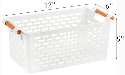 Yesland 6 Pack Plastic Storage Basket, White Organizing Bins Basket with Handles, Sturdy Plastic Closet Baskets Containers for CD, Small Closet Storage in Home Office - 12 x 6 x 5 Inches