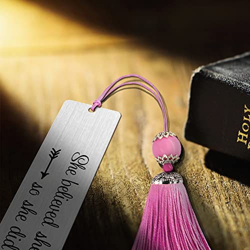YUWANTR She Believe She Could So She Did Funny Metal Bookmark Book Lover Gifts for Woman Man Teens Students Friends Bookworm Readers Teacher's Inspirational Graduation Gifts