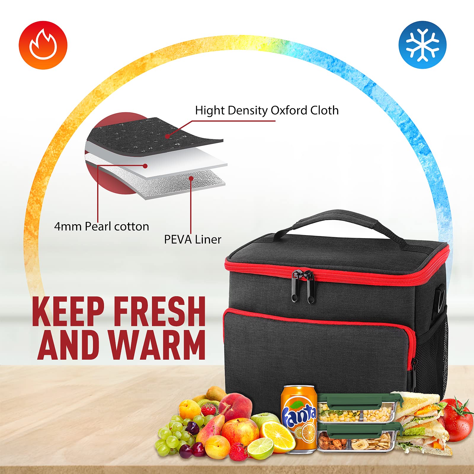 EASYFUN Adult Lunch Box for Men & Women Insulated Large Lunch Bag with Adjustable Shoulder Strap, Leak Proof Reusable Lunch Cooler Tote Bag