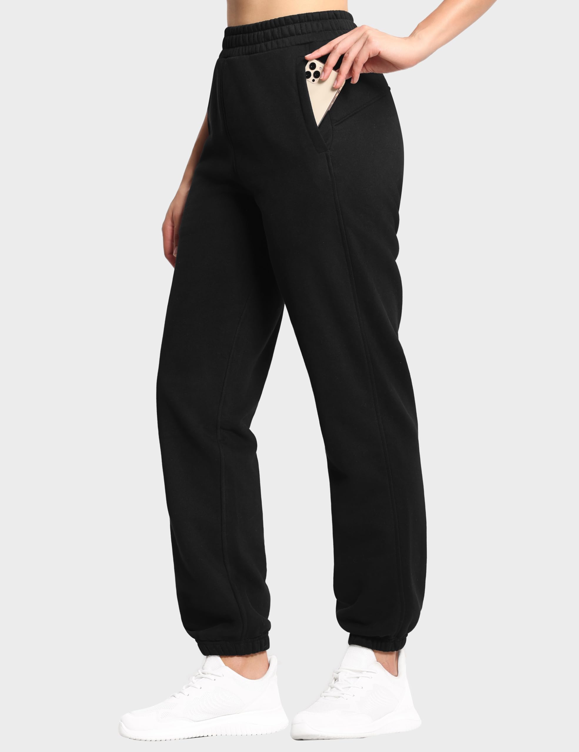 THE GYM PEOPLE Women's Fleece Sweatpants Warm Workout Joggers Pants with Pockets Black