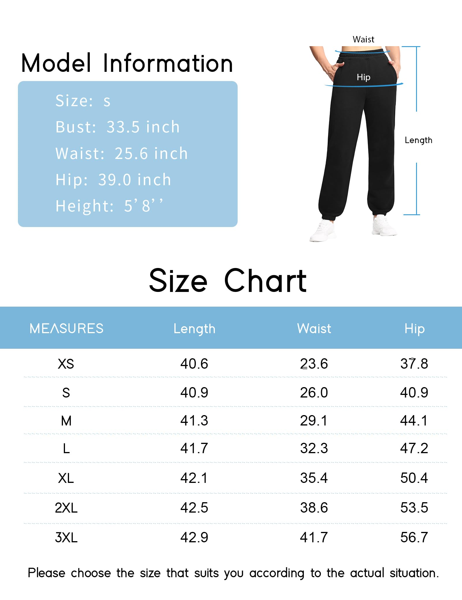 THE GYM PEOPLE Women's Fleece Sweatpants Warm Workout Joggers Pants with Pockets Black
