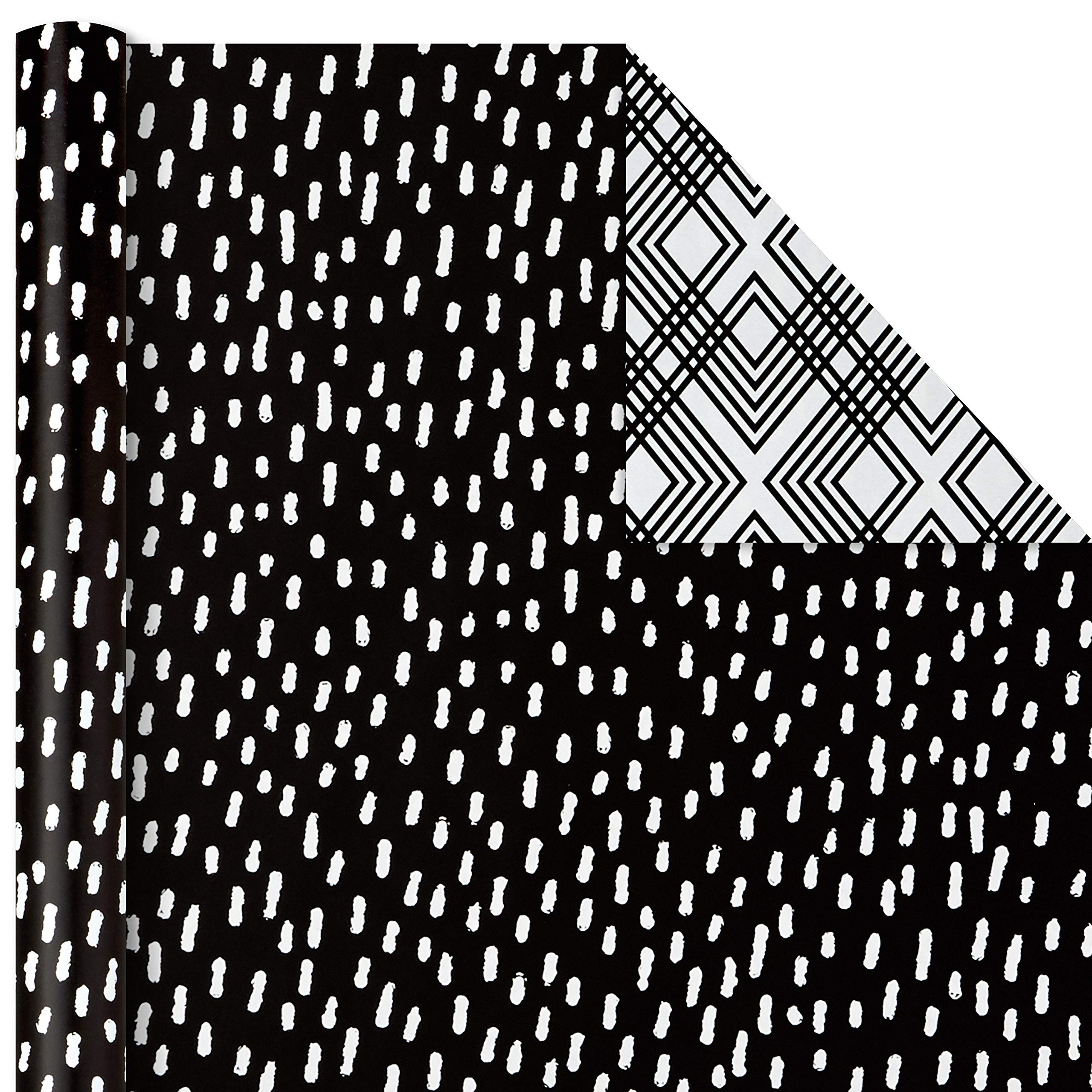 Hallmark All Occasion Reversible Wrapping Paper Bundle - Black and White Flowers and Dots (3-Pack: 75 sq. ft. ttl.) for Birthdays, Weddings, Graduations, Valentine's Day, Anniversaries, Christmas