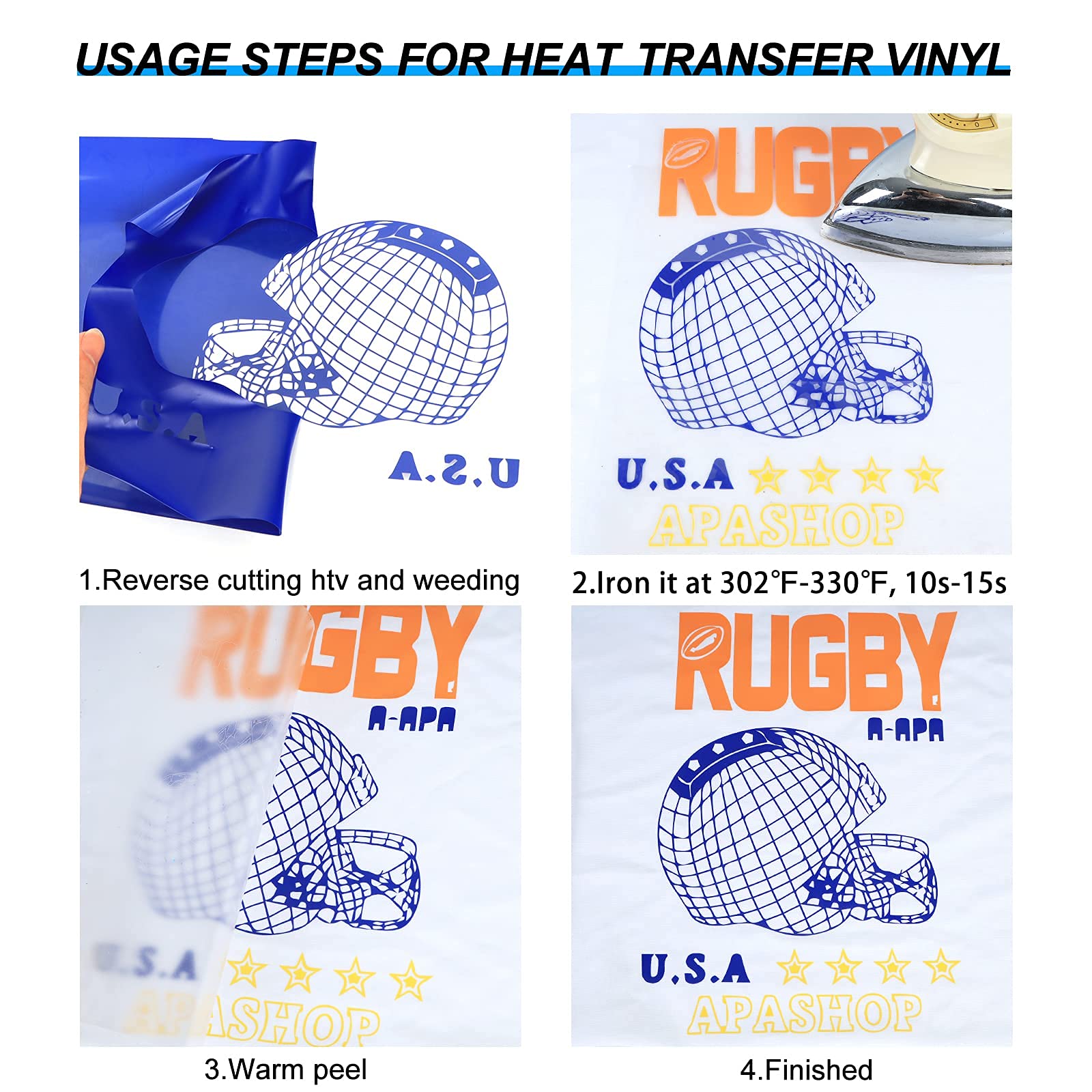 TUMIYA Blue HTV Vinyl, 12" x 8ft Blue Heat Transfer Vinyl Rolls for T-Shirt - Glossy Adhesive Blue Iron on Vinyl(Blue)