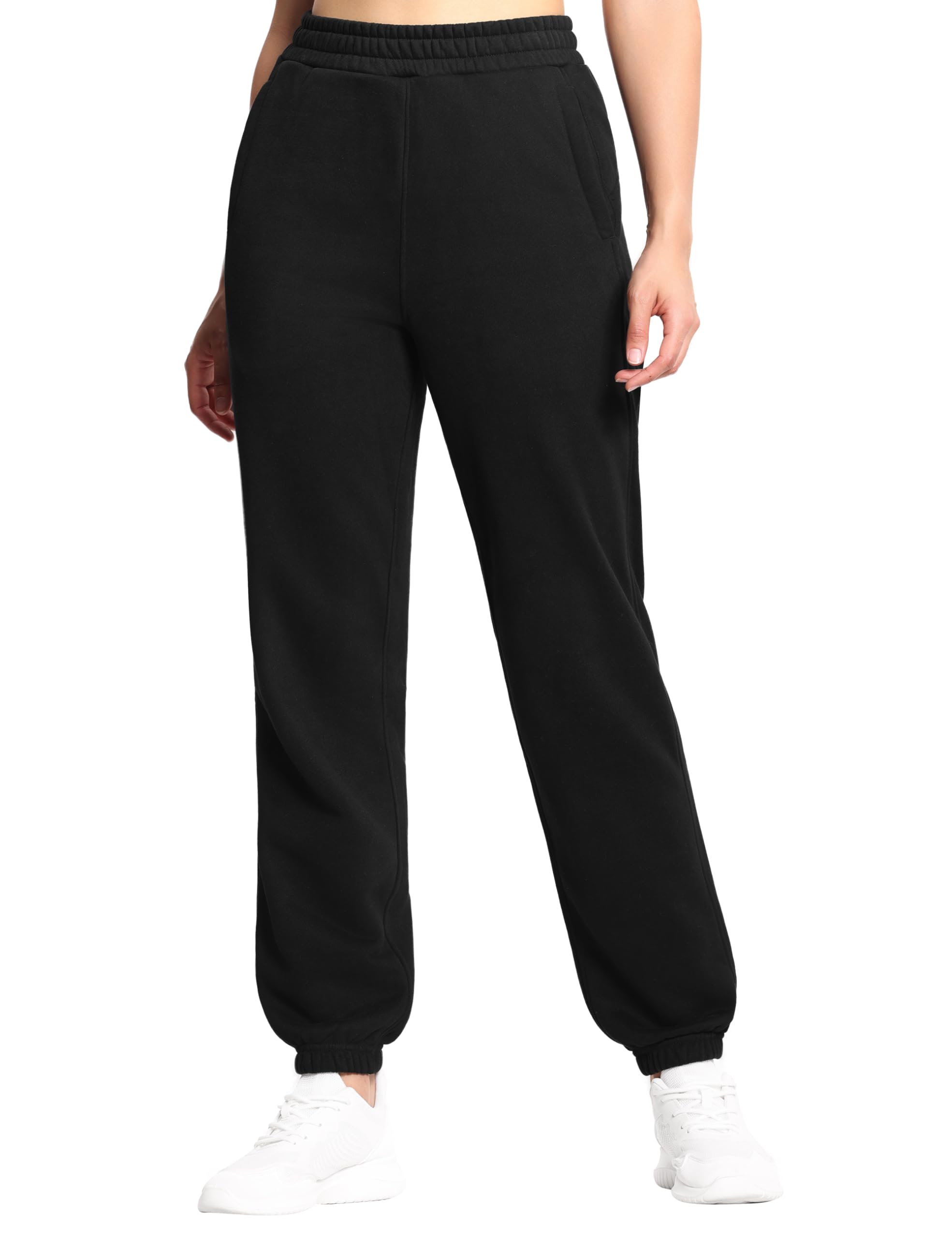 THE GYM PEOPLE Women's Fleece Sweatpants Warm Workout Joggers Pants with Pockets Black