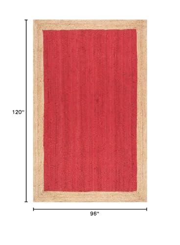 Red Jute Border Rug Natural Jute Area Rug Large Boho Rug Eco Friendly Maditation Mat Diameter Vintage Custom Size Yoga Beautiful Rug (4' x 6'Braided Rug)