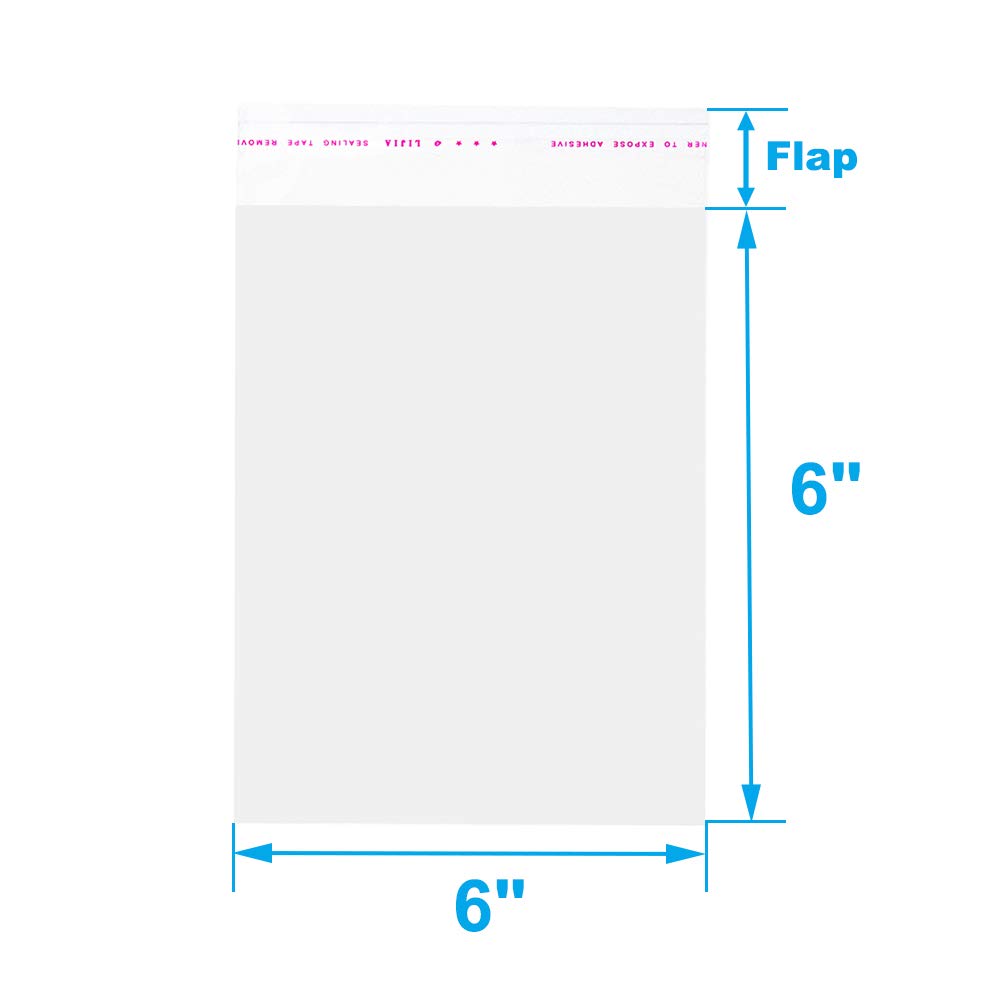 midsun 200 Pack 6" x 6" Thick Clear Resealable Cello Self Adhesive Seal Bags Packaging Bakery Cookie Cards Gifts Cellophane Poly Bags (More