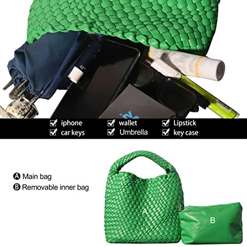 BZXHVSHA Handmade Woven Handbags and Purses for Women Bucket Bag (Green)