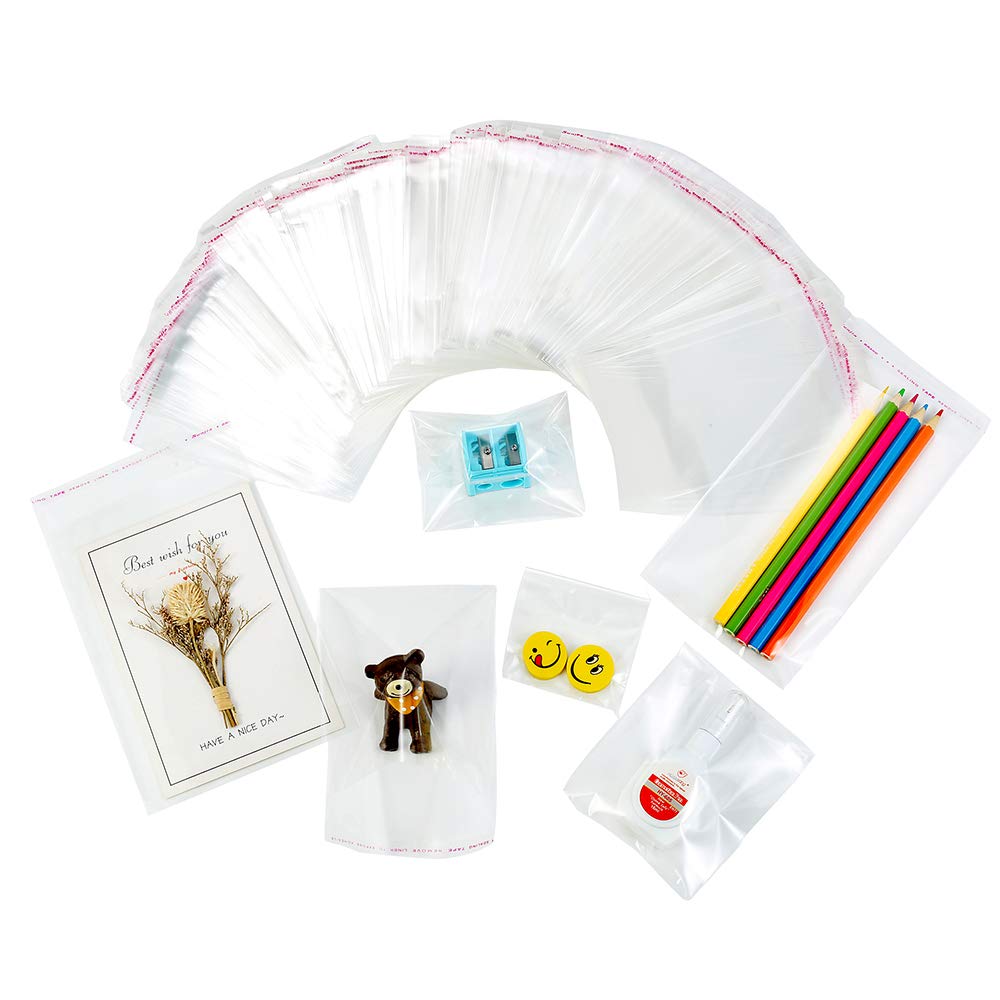 midsun 200 Pack 6" x 6" Thick Clear Resealable Cello Self Adhesive Seal Bags Packaging Bakery Cookie Cards Gifts Cellophane Poly Bags (More