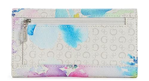 GUESS Women's Logo Floral Print Trifold Slim Wallet Clutch Bag - Cement