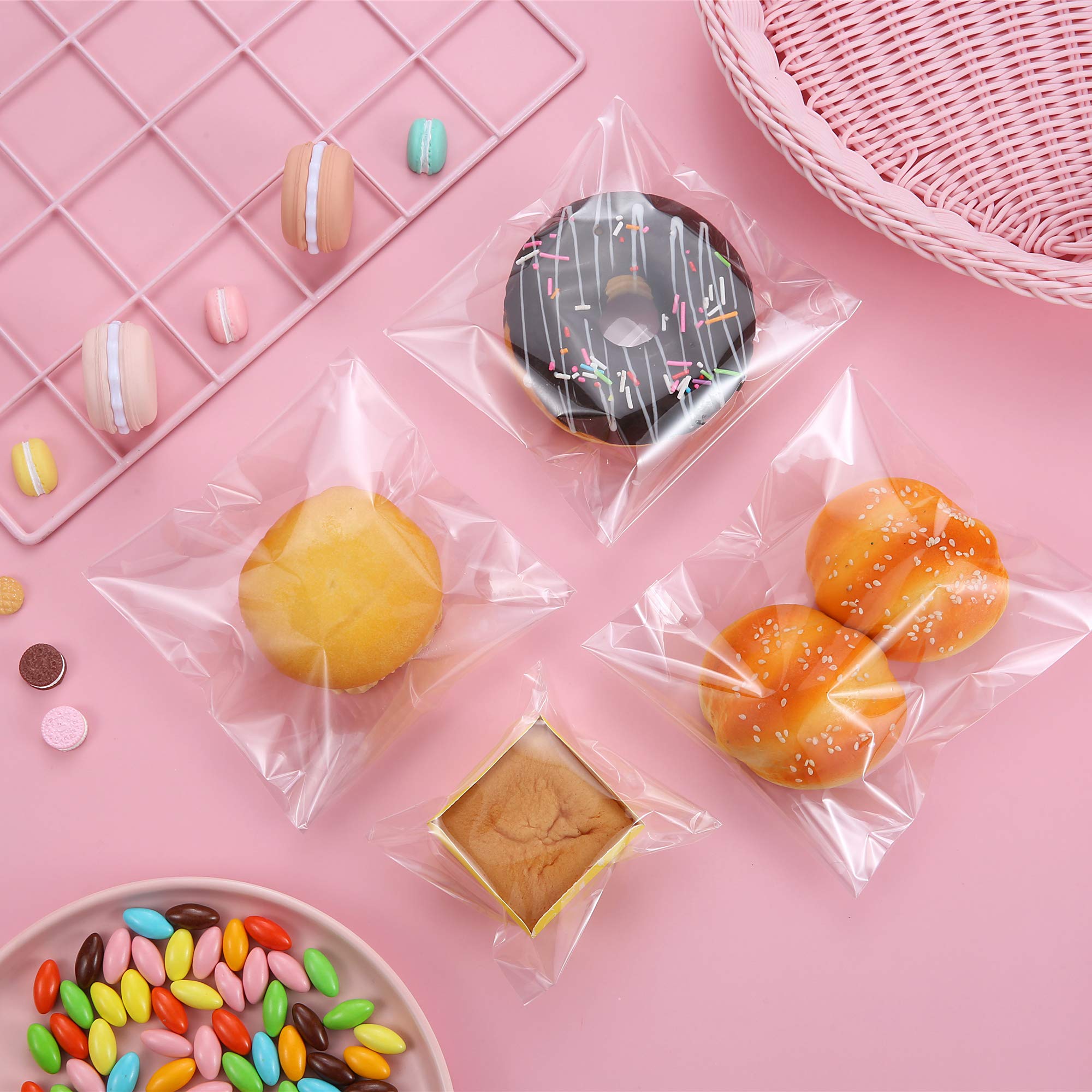 midsun 200 Pack 6" x 6" Thick Clear Resealable Cello Self Adhesive Seal Bags Packaging Bakery Cookie Cards Gifts Cellophane Poly Bags (More