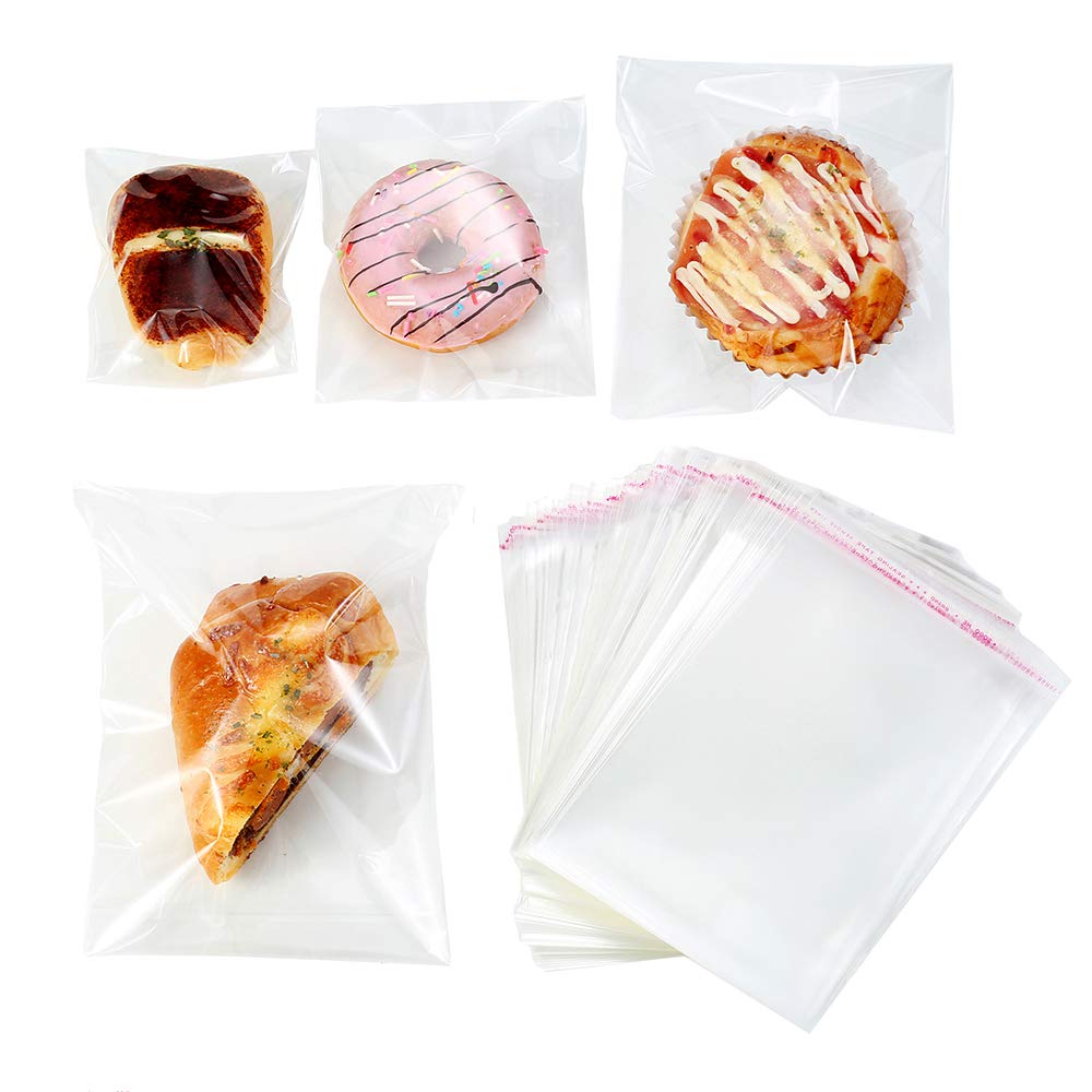 midsun 200 Pack 6" x 6" Thick Clear Resealable Cello Self Adhesive Seal Bags Packaging Bakery Cookie Cards Gifts Cellophane Poly Bags (More