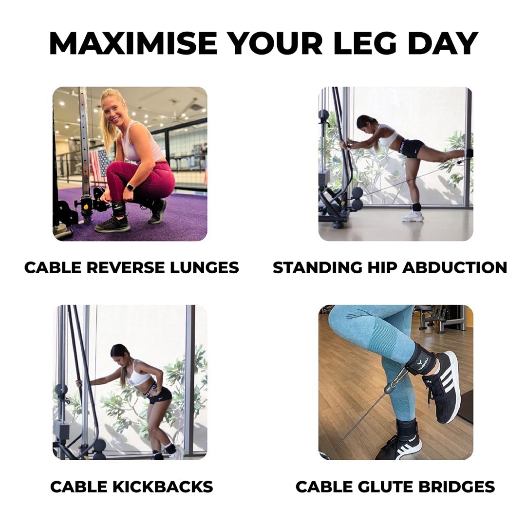 YAGHZU Ankle Straps for Cable Machines Women - Adjustable Gym Ankle Strap for Cable Machine, Neoprene Padded Cable Straps, Durable Leg Strap with Cable Cuff, Glute Kickback Ankle Strap with D Rings