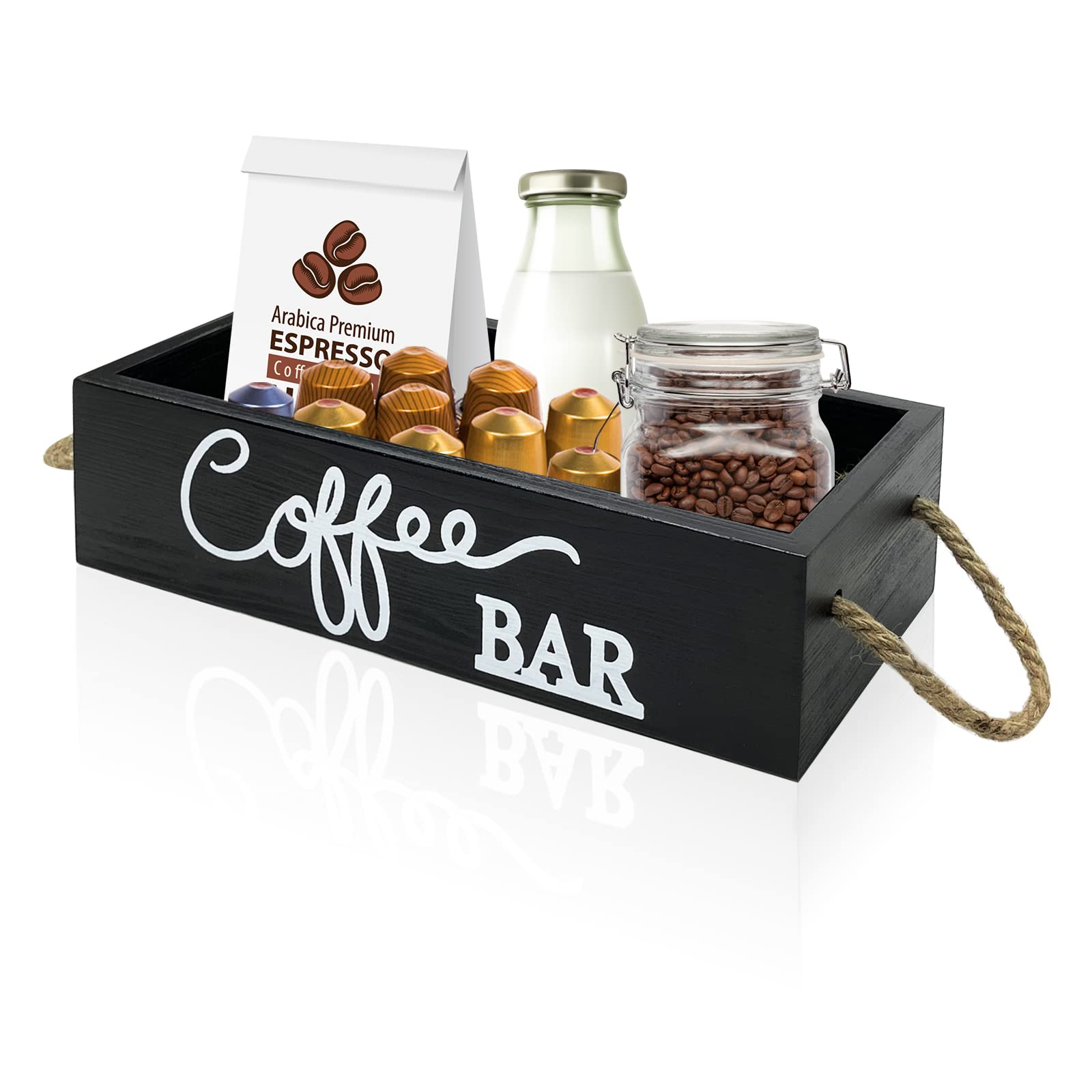 Wood Coffee Station Organizer Countertop Storage Box, Coffee Pod Holder K Cup Organizer Basket, Coffee Mug Holder Coffee Bar Organizer Box Coffee Bar Accessories for Rustic Coffee Bar Decor