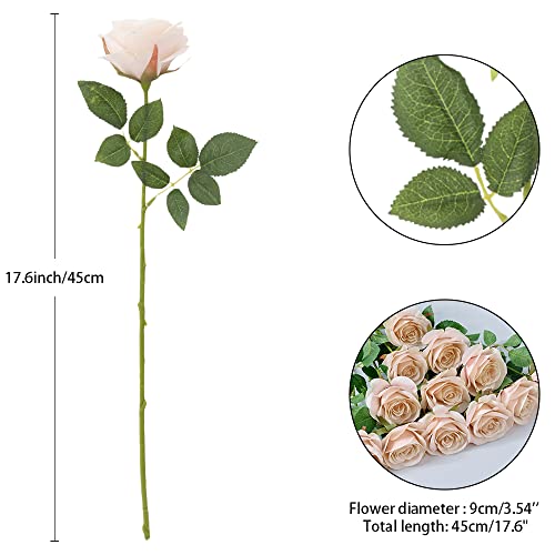 Helera 12pcs Roses Artificial Flowers Fake Rose Blush Pink Silk Roses Pink Silk Flowers Rose with Long Stems for Wedding Home Party Centerpieces Decorations