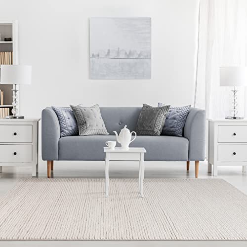 Superior Hand-Braided Wool Indoor Large Area Rug, Rustic Style, Home Floor Decor for Living Room, Kitchen, Dining, Bedroom, Dorm, Office, Nursery, Cotton Backing, Aero Collection, Off White, 4' x 6'