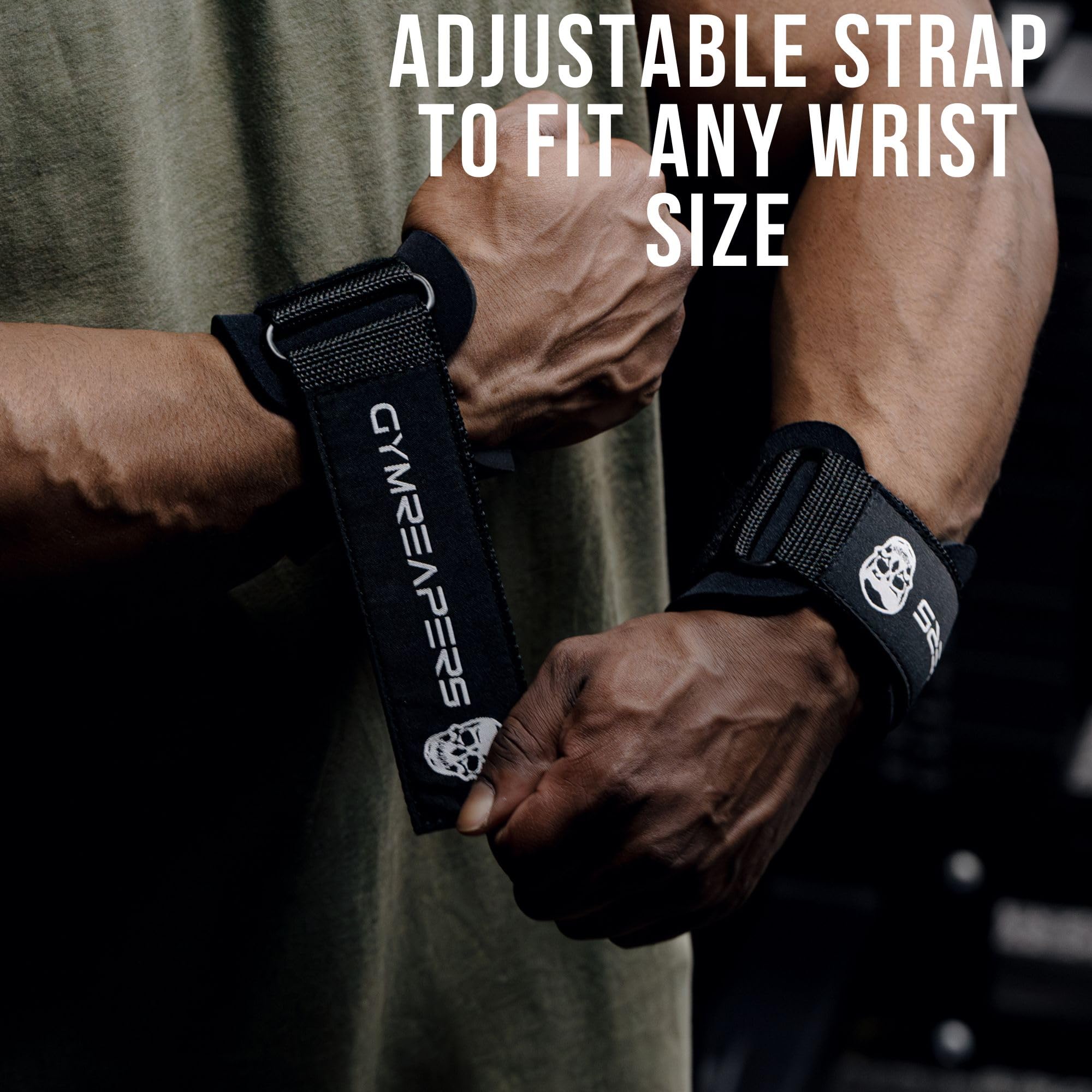 Gymreapers Weight Lifting Hooks (Pair), Heavy Duty Power Wrist Straps Hand Grip Support for Deadlifts, Pull Ups, Shrugs - Gym Gloves for Men and Women (Black)