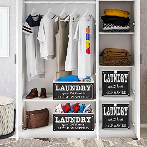 Ollabaky Quote Laundry Room Cube Storage Bin, Foldable Fabric Storage Cube Basket Cloth Organizer Box with Handle for Closet Shelves, Nursery Storage Toy Bin - S