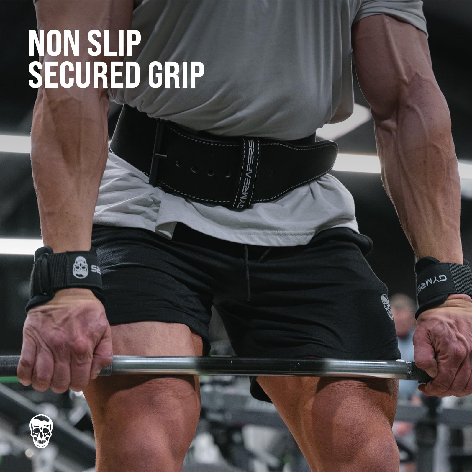 Gymreapers Weight Lifting Hooks (Pair), Heavy Duty Power Wrist Straps Hand Grip Support for Deadlifts, Pull Ups, Shrugs - Gym Gloves for Men and Women (Black)