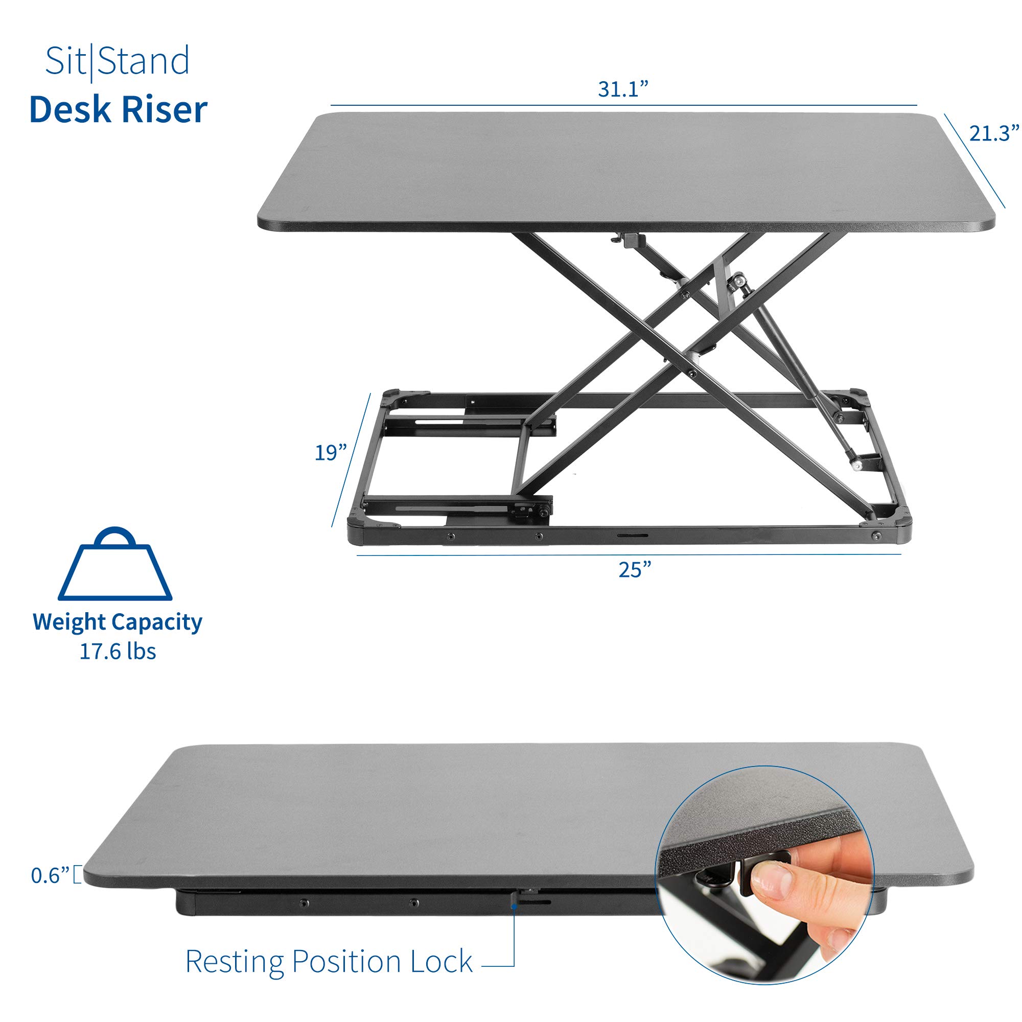 VIVO Black Ultra-Slim Single Top Height Adjustable 31 inch Standing Desk Converter, Compact Sit Stand Desktop Riser for Monitor or Laptop, DESK-V000I