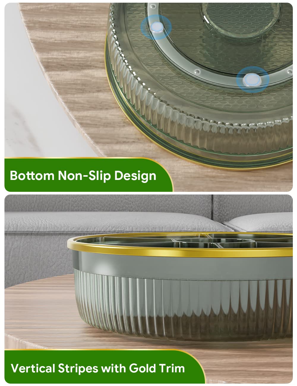 11.8 Inch Lazy Susan Organizer for Cabinet with 7 Removable Bins, 360° Turnable Clear Spice Rack Organizer for Cabinet, Decorative Trays for Pantry, Cupboard, Makeup, Kitchen, Bathroom - Dark Green