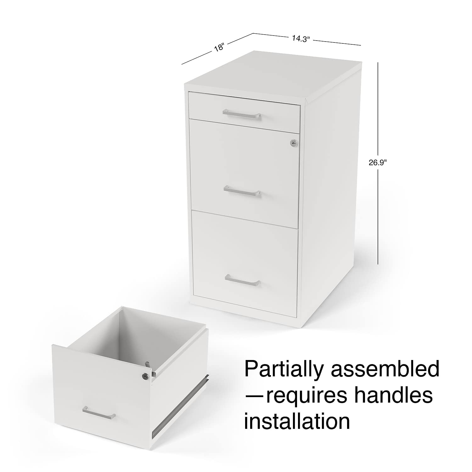 Staples 2806666 3-Drawer Vertical File Cabinet Locking Letter White 18-Inch D (52144)