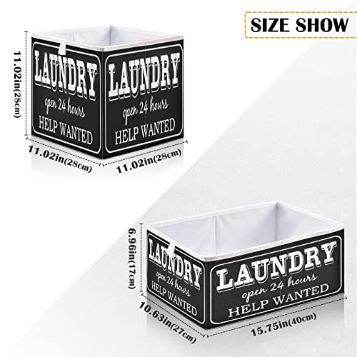Ollabaky Quote Laundry Room Cube Storage Bin, Foldable Fabric Storage Cube Basket Cloth Organizer Box with Handle for Closet Shelves, Nursery Storage Toy Bin - S