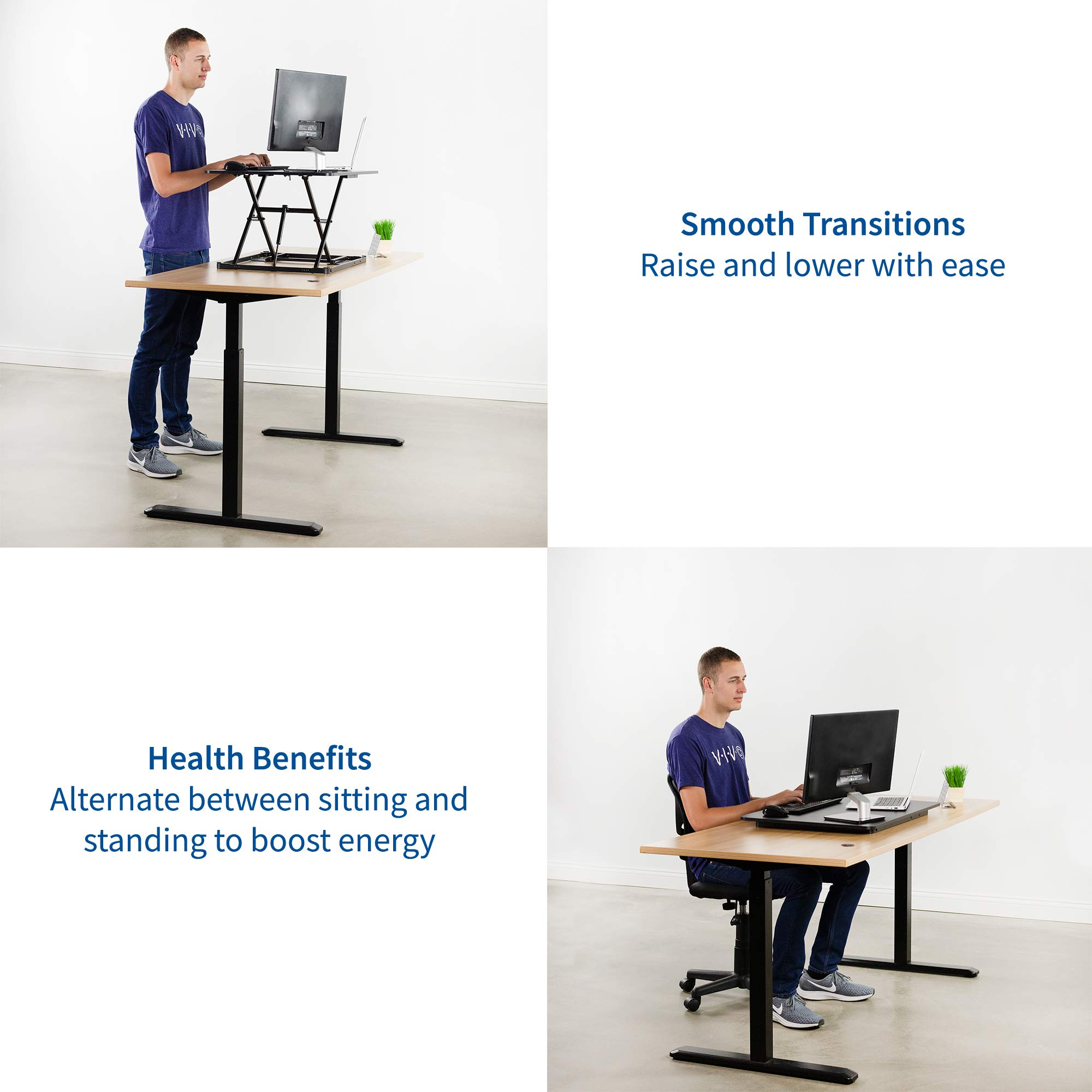 VIVO Black Ultra-Slim Single Top Height Adjustable 31 inch Standing Desk Converter, Compact Sit Stand Desktop Riser for Monitor or Laptop, DESK-V000I