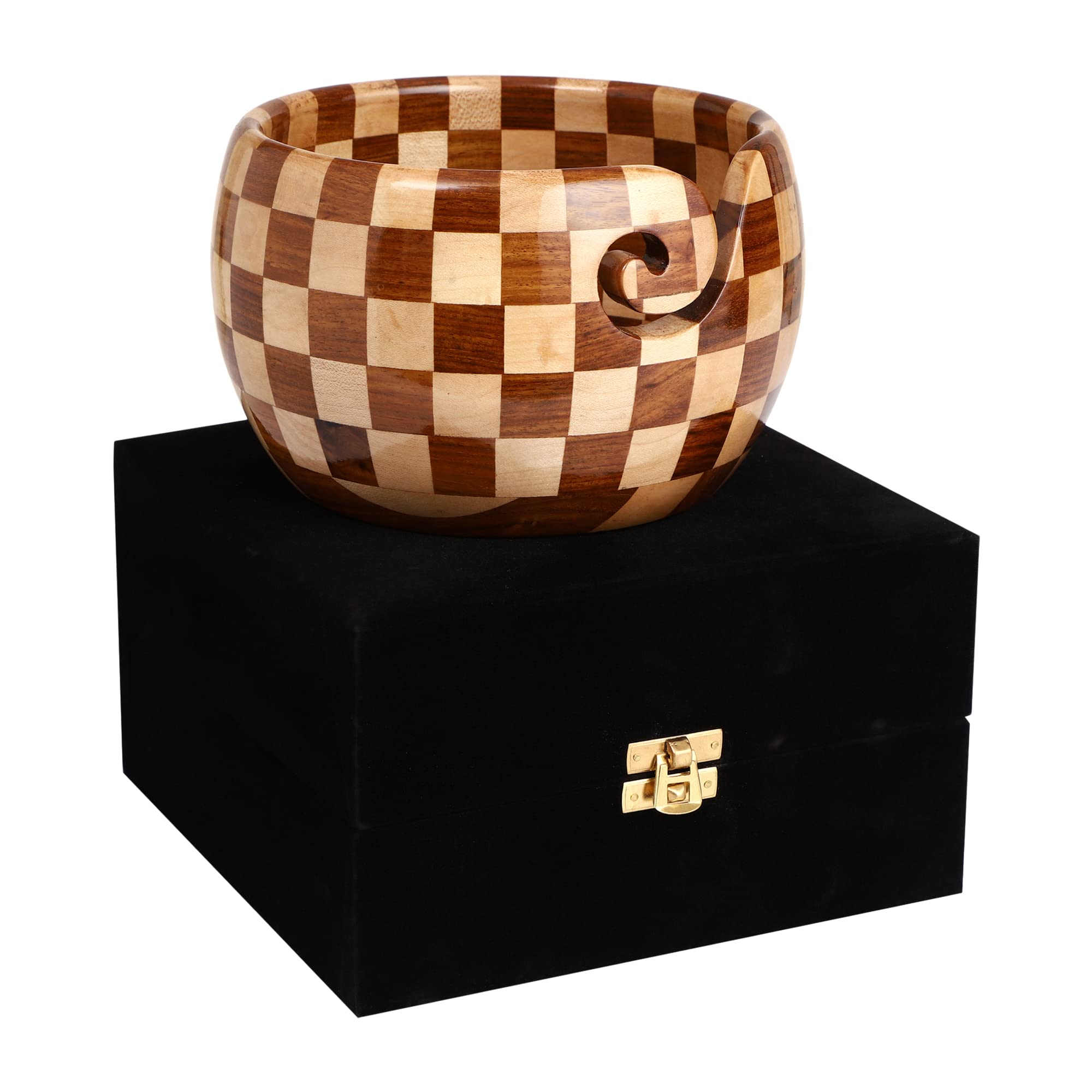 Bhartiya Handicrafts Natural Wooden Yarn Bowl | Home Decoration, for Yarn Storage Bowl | Yarn Holder Bowls for Knitting (Yarb Bowl 2)