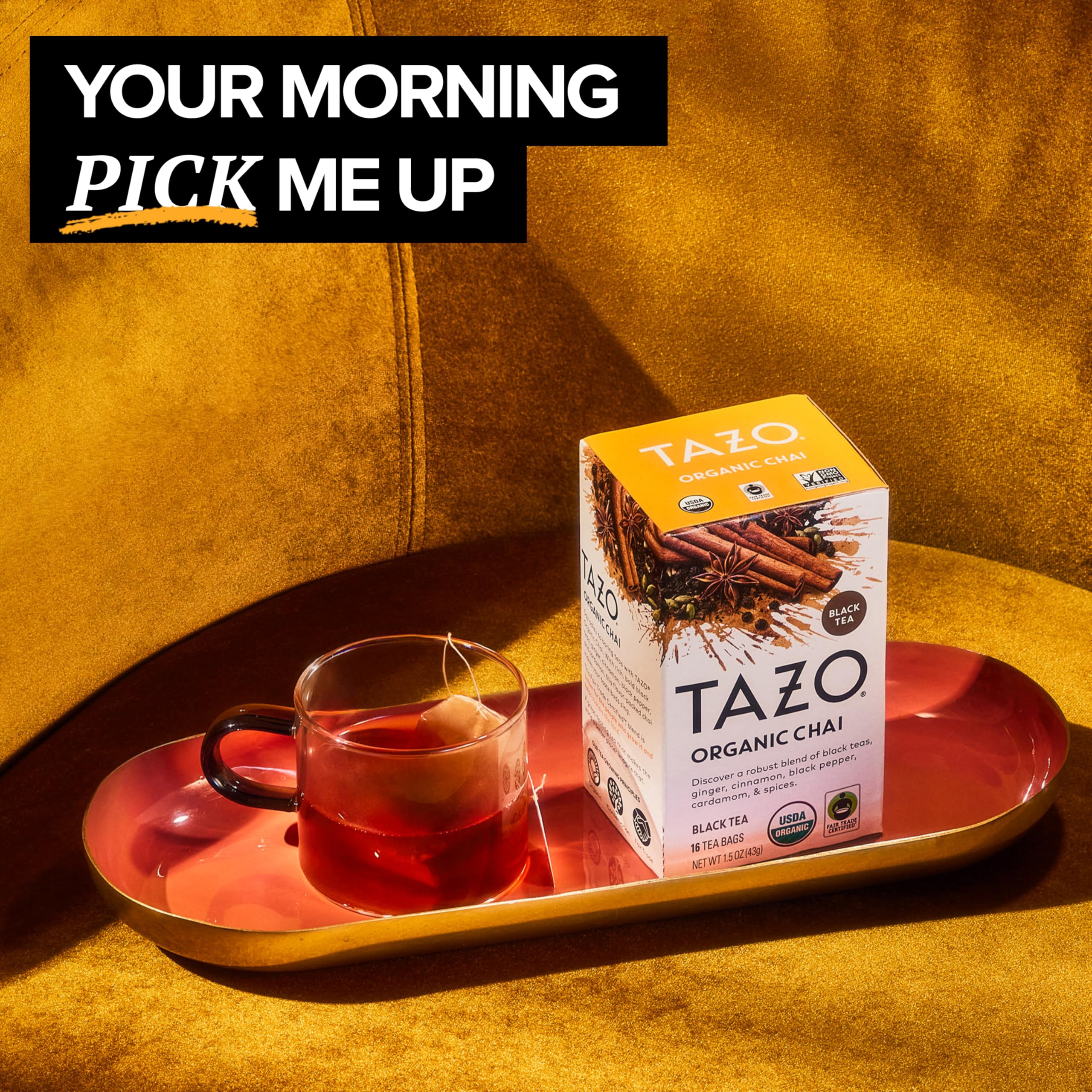 TAZO Tea Bags, Black Tea, Regenerative Organic Chai Tea, 16 Count (Pack of 6)