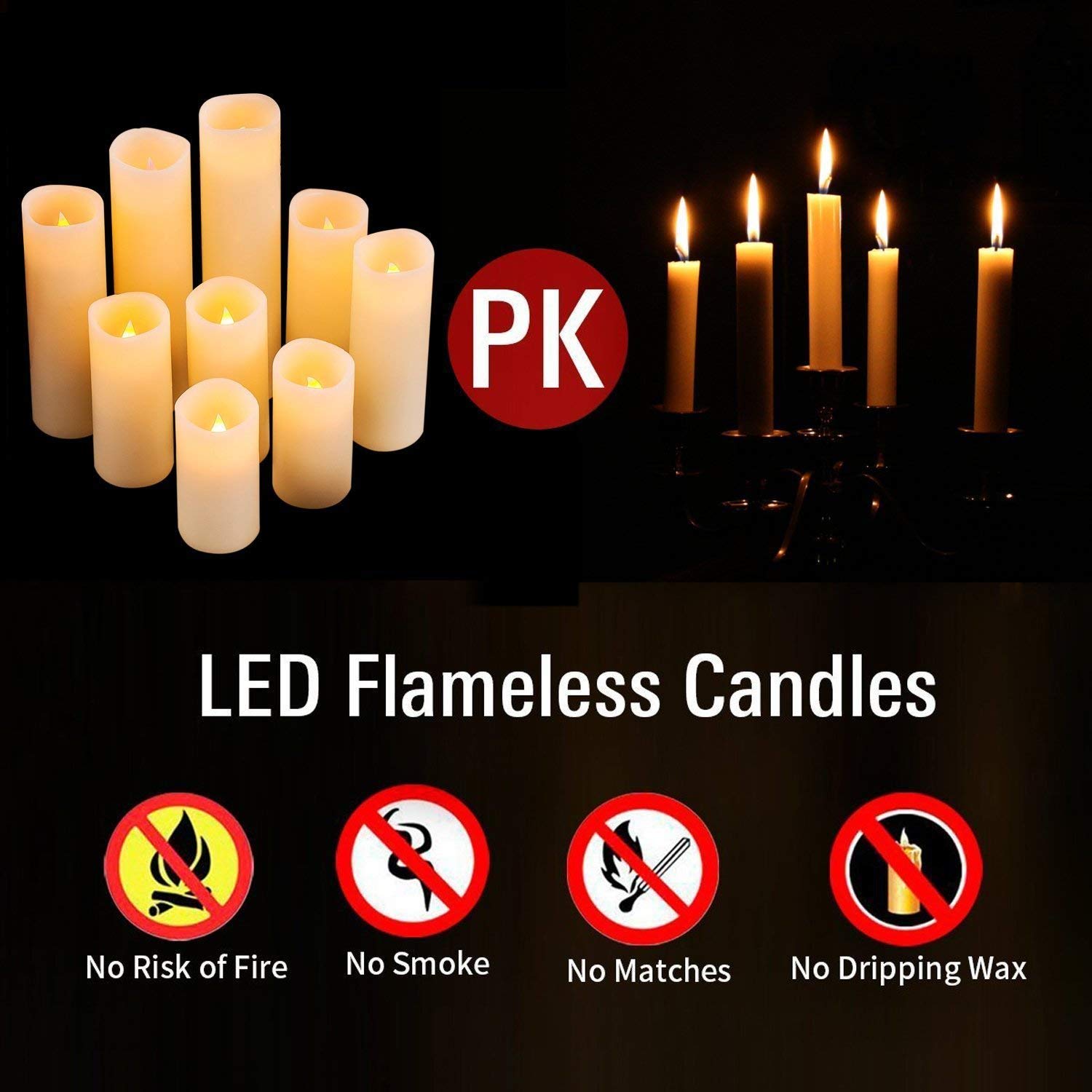 antizer Flameless Candles Led Candles Pack of 9 (H 4" 5" 6" 7" 8" 9" x D 2.2") Ivory Real Wax Battery Candles with Remote Timer