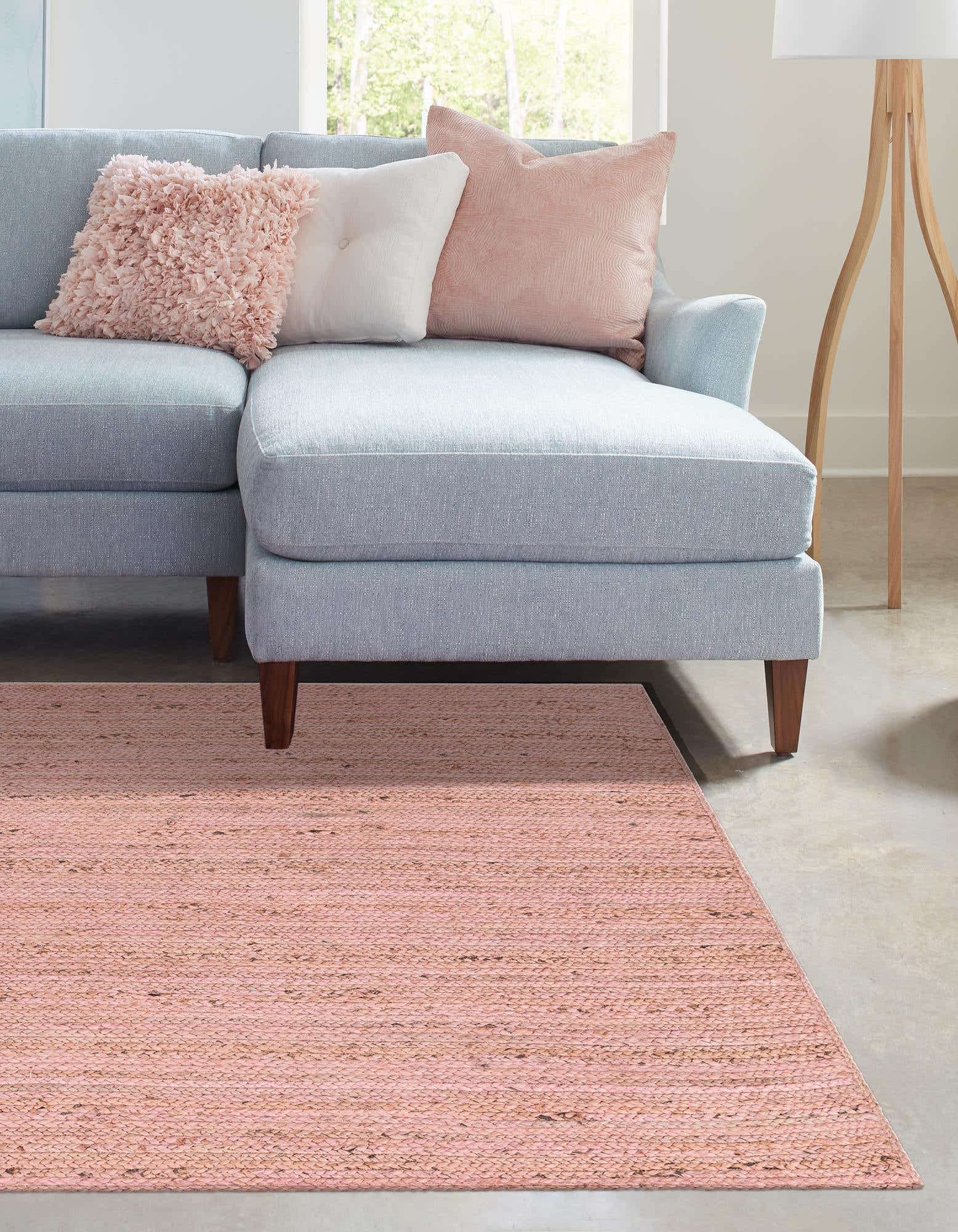 Agro Richer Handwoven Jute Area Rug, 4x6 ft. Natural Pink Yarn- Rustic Vintage Beige Braided Reversible Rectangular Rugs for Bedroom, Kitchen, Living Room, Farmhouse