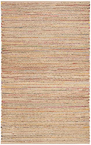 SAFAVIEH Cape Cod Collection 4' x 6' Natural/Multi CAP307B Handmade Boho Braided Stripe Jute Area Rug