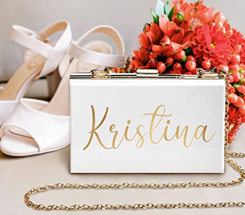 Custom Clutch Bag Add Your Text Bridal Shower Engagement Gift Shoulder Acrylic Handbag Women Purse